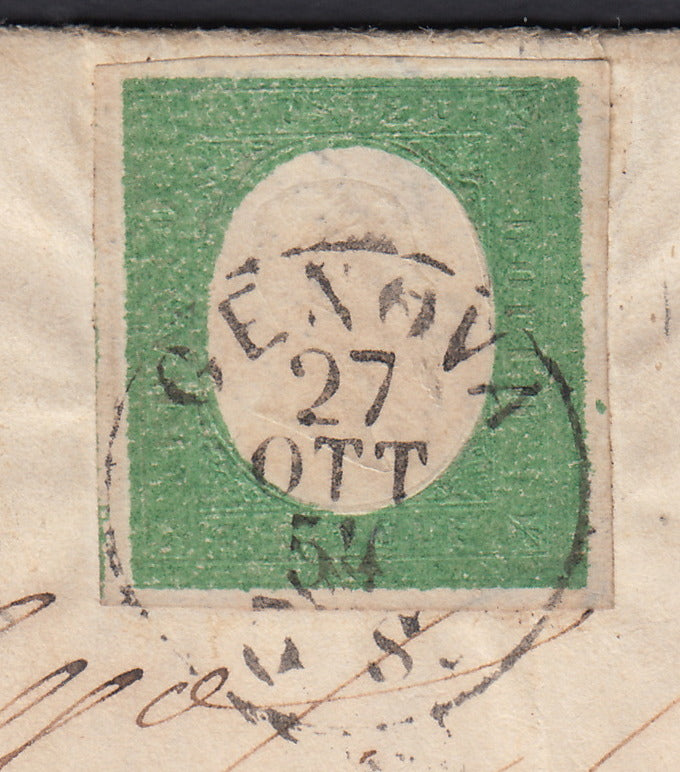 ES2512_16 - 1854 - III emissione c. 5 verde azzurro isolato su lettera ...