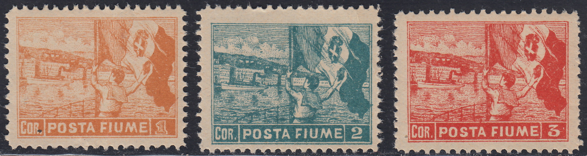 FIume353 - Allegorie e Vedute, serie con tassello "Posta Fiume" 1C. br ...