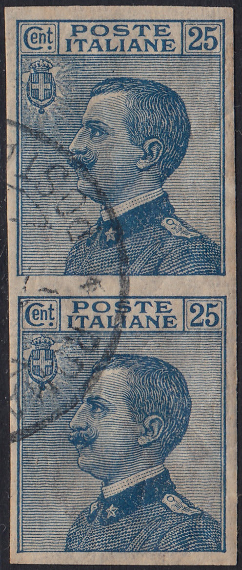 RM10_121 - 1908 - Regno d'Italia, Michetti c. 25 azzurro coppia vertic ...